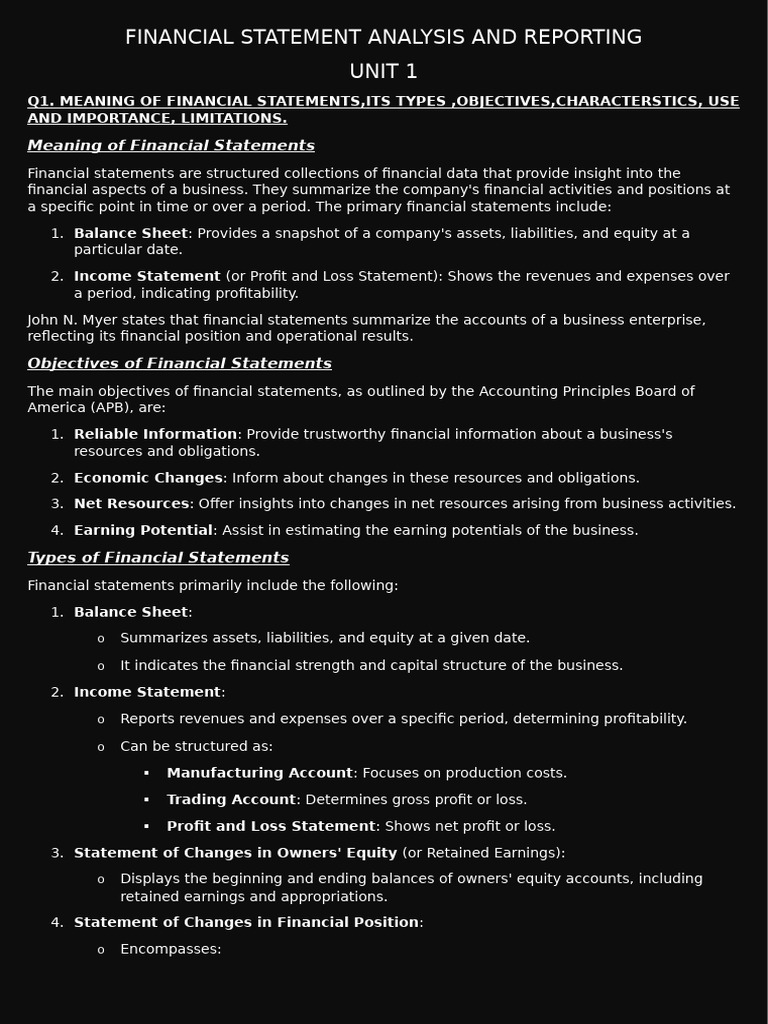 Financial Statement Analysis and Reporting Unit 1 | PDF | Income ...