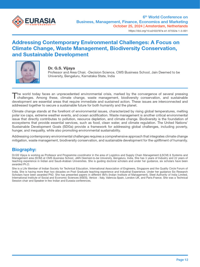 Addressing Contemporary Environmental Challenges A Focus On Climate ...