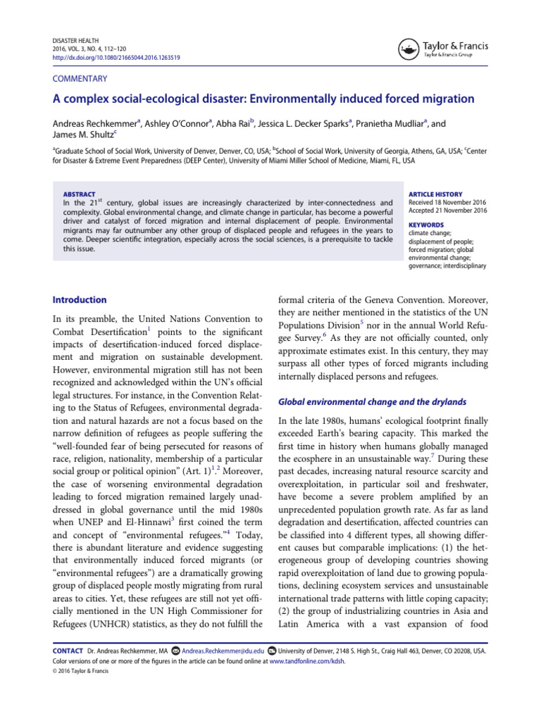 A Complex Social-Ecological Disaster Environmentally Induced Forced ...