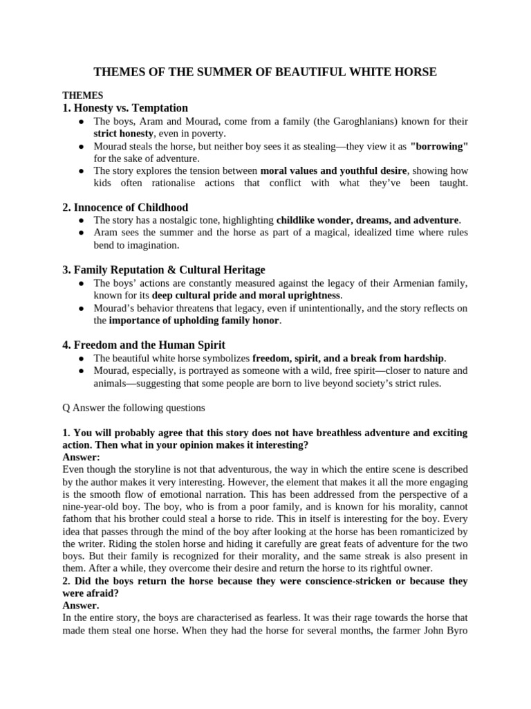 Themes in "The Summer of the Beautiful White Horse" | PDF
