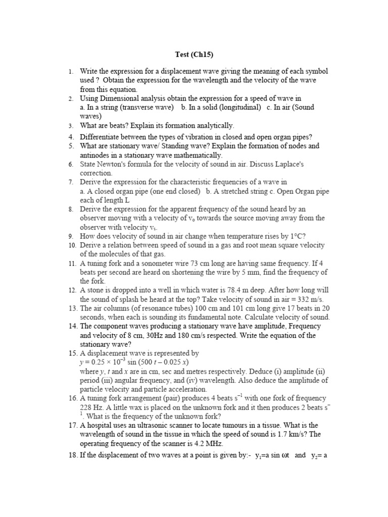 XI Ch15 ImpQuestion&Prob | PDF | Waves | Sound
