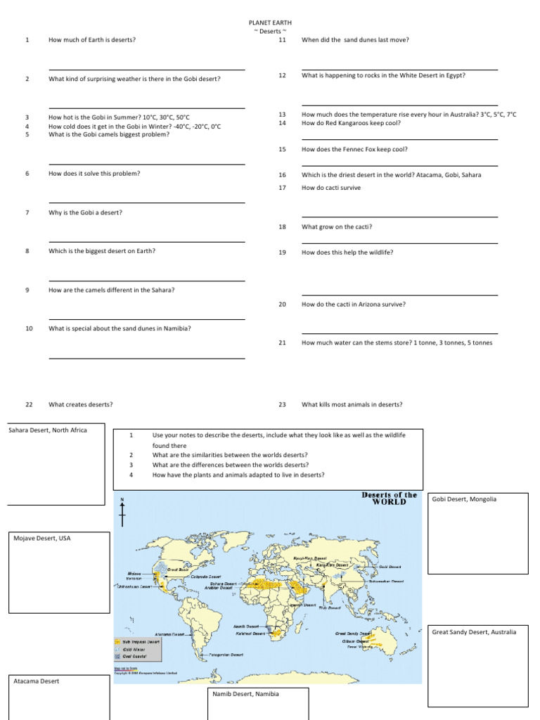 Planet Earth Deserts Worksheet | PDF | Desert | Earth Sciences