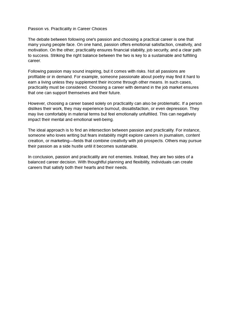 Balancing Passion and Practicality in Careers | PDF