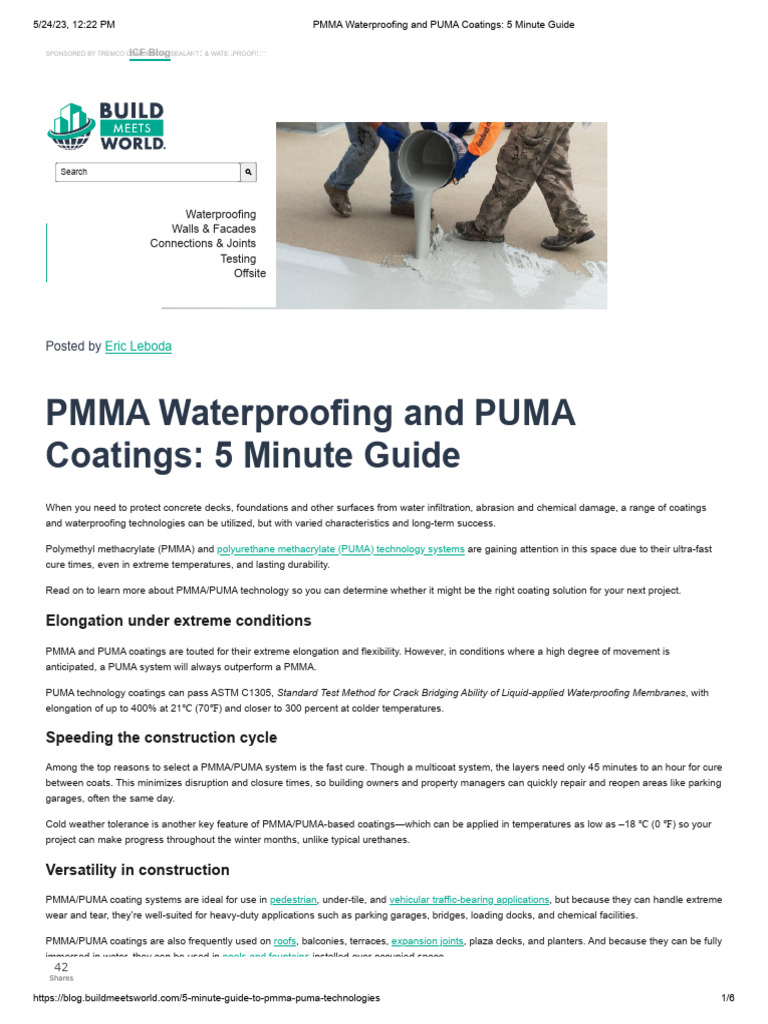 PMMA Waterproofing and PUMA Coatings - 5 Minute Guide | PDF | Coating ...