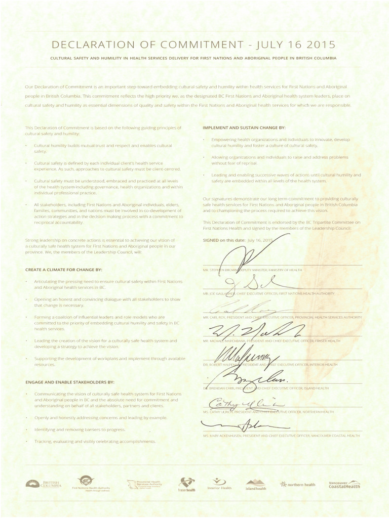Declaration of Commitment Cultural Safety Humility 2015 Signed | PDF