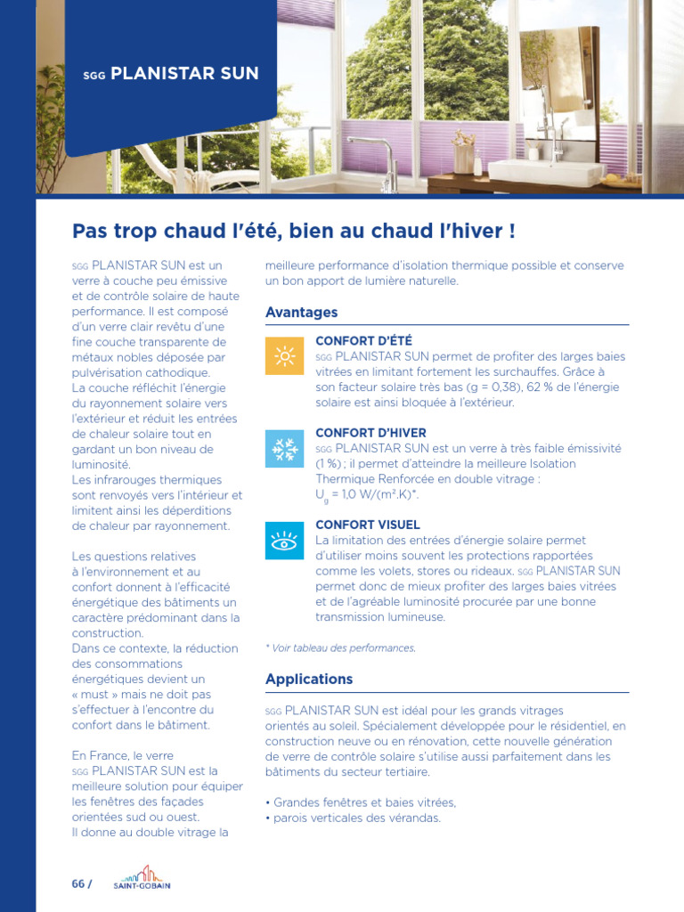 Verre SGG Planistar Sun : Confort Énergétique | PDF | Isolation ...