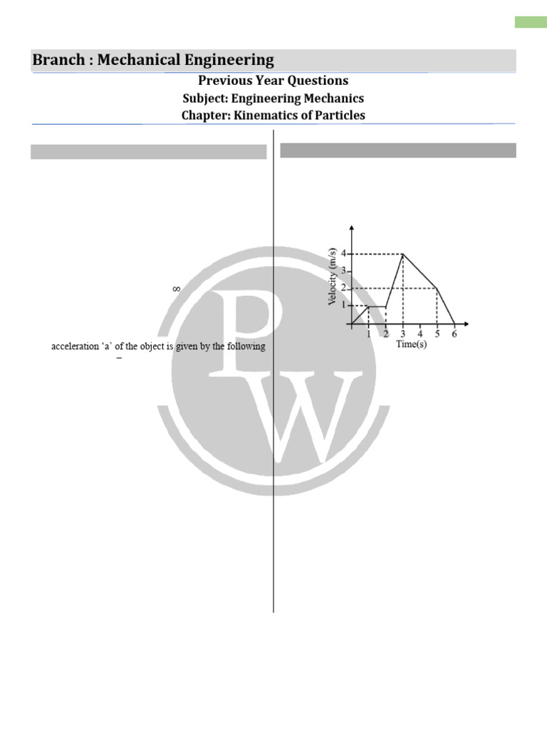 Kinematics of Particles - PYQ's | PDF | Velocity | Kinematics