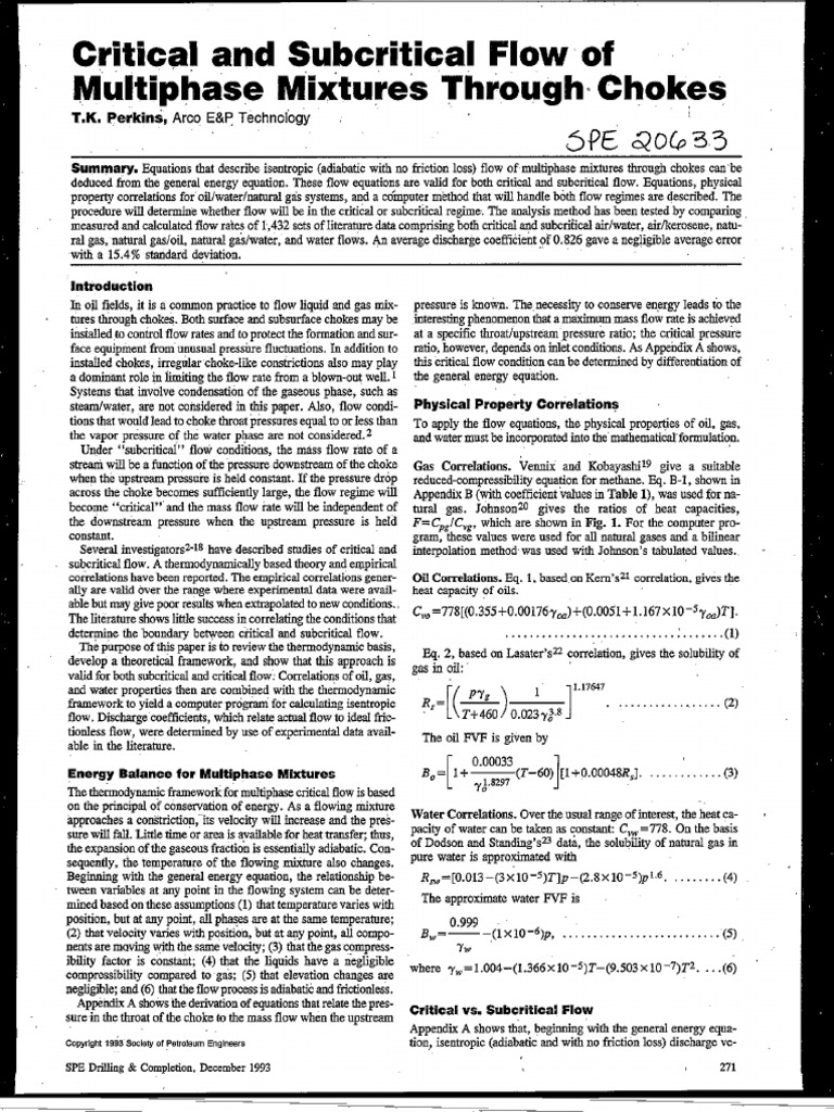SPE20633 Perkins Flow Through Chokes | PDF | Gases | Physics