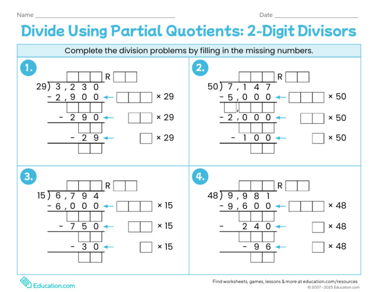 Dividing by 2-Digit Divisors Worksheet | PDF