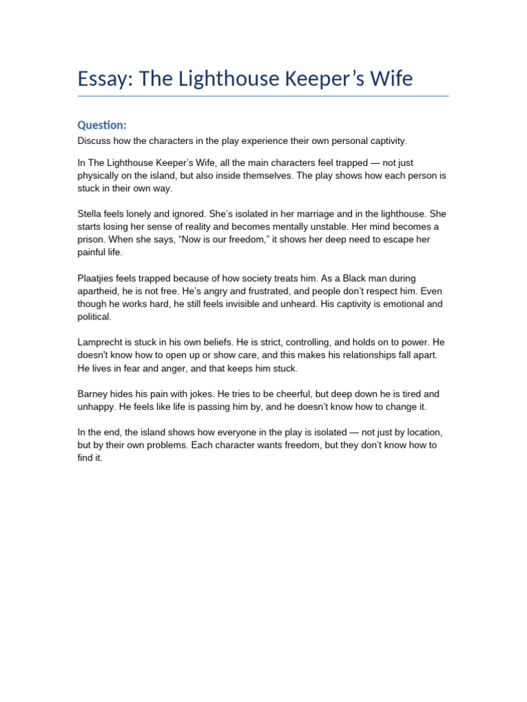 Short Essay The Lighthouse Keepers Wife | PDF