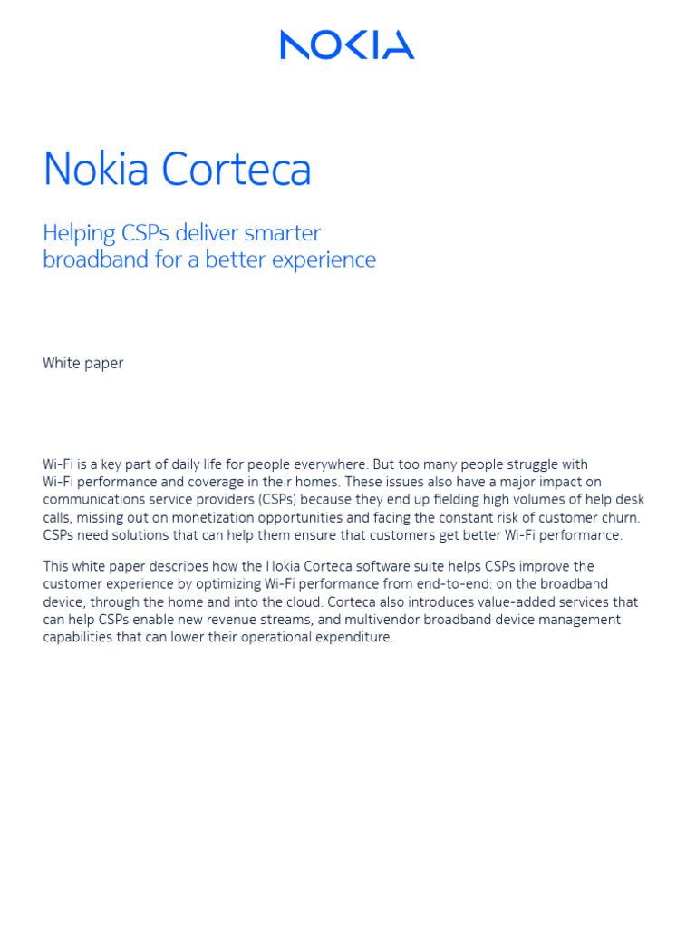 Nokia Corteca Helping CSPs Deliver Smarter Broadband For A Better Experience White Paper EN ...
