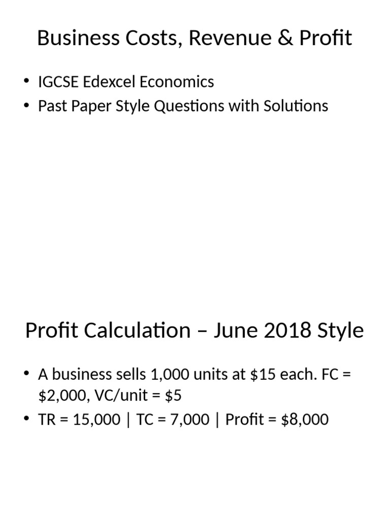 IGCSE Economics Profit Calculations | PDF