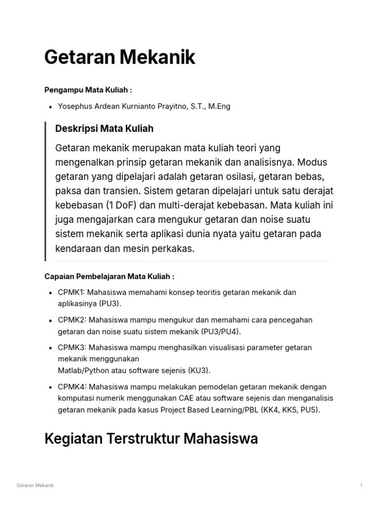 Getaran Mekanik oleh Yosephus Ardean | PDF