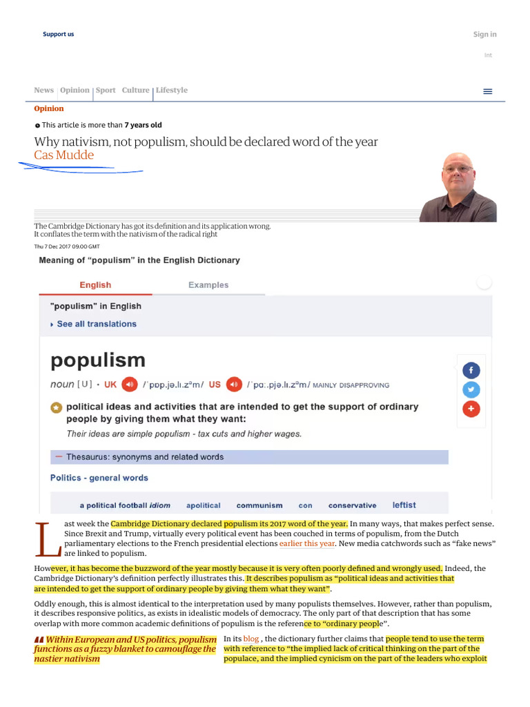 Why Nativism, Not Populism, Should Be Declared Word of The Year - Cas Mudde - The Guardian | PDF ...