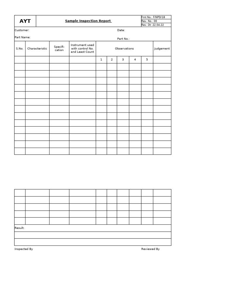F.npd.18. Sample Inspection Report NPD | PDF