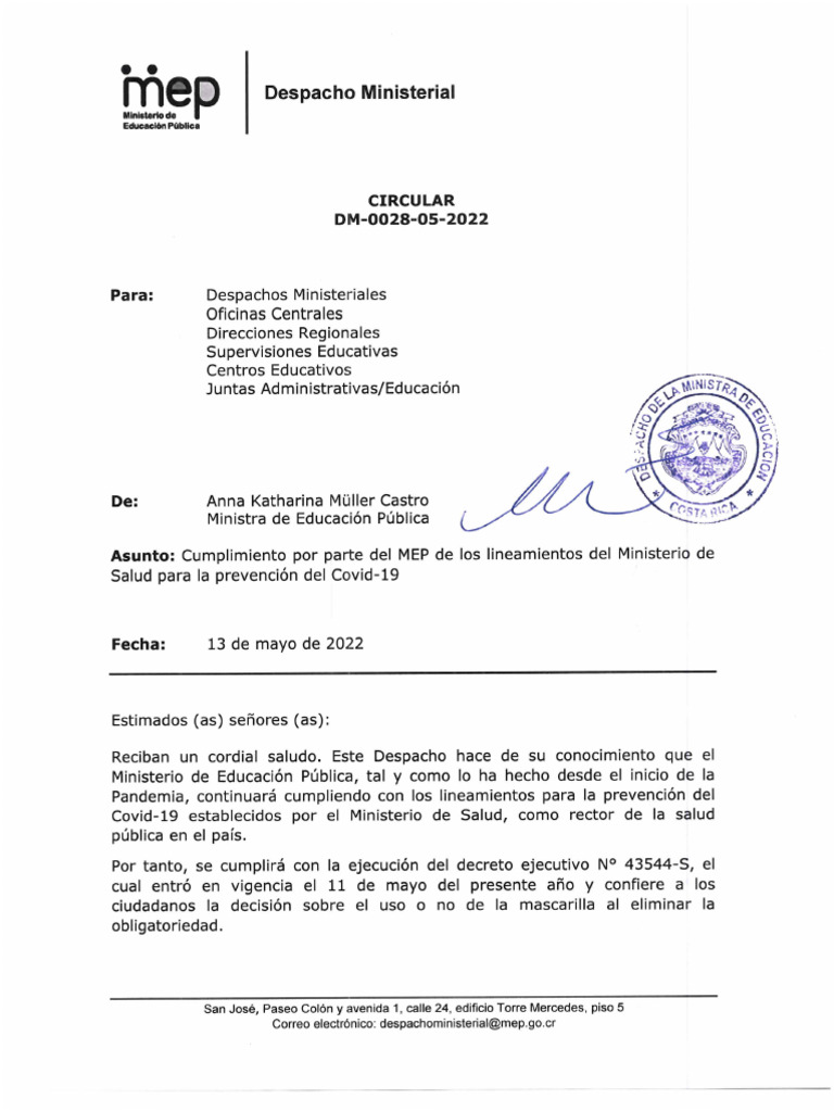 Circular DM-0028-05-2022 - Cumplimiento de Los Lineamientos Del ...