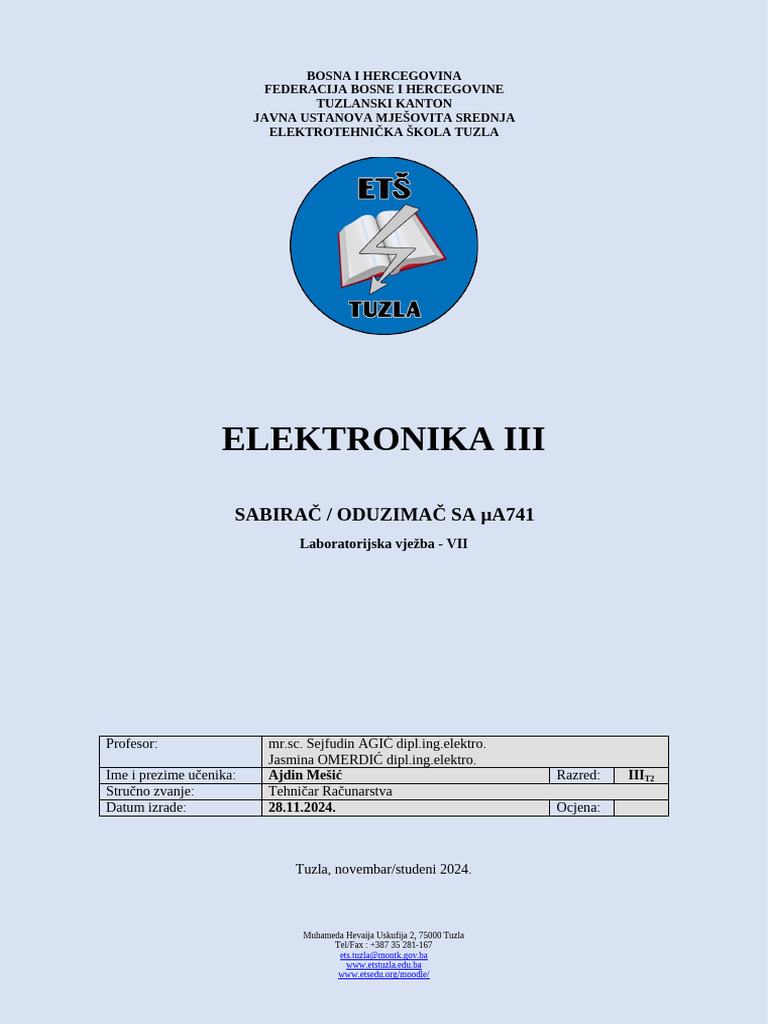 Vjezba VII - Sabiracoduzimac Sa ΜA741 | PDF