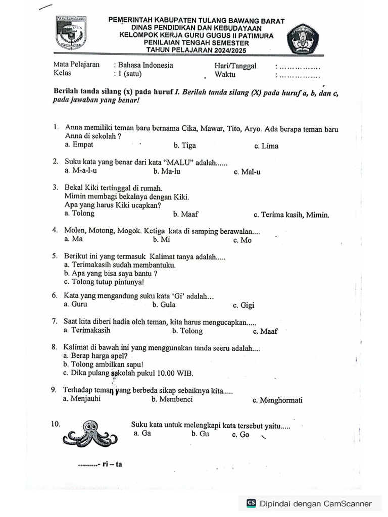 Bahasa Indonesia UTS Genap 24-25 1-6 | PDF