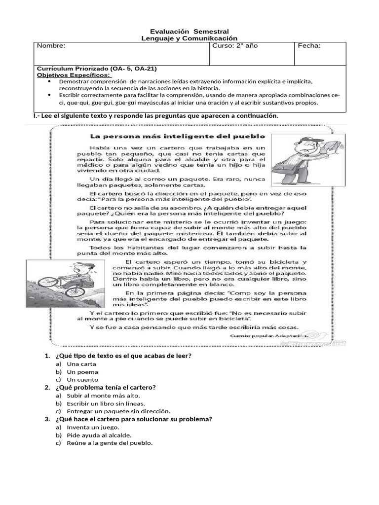 Evaluacion Formativa Lenguaje 2° Basico | PDF | Comunicación humana