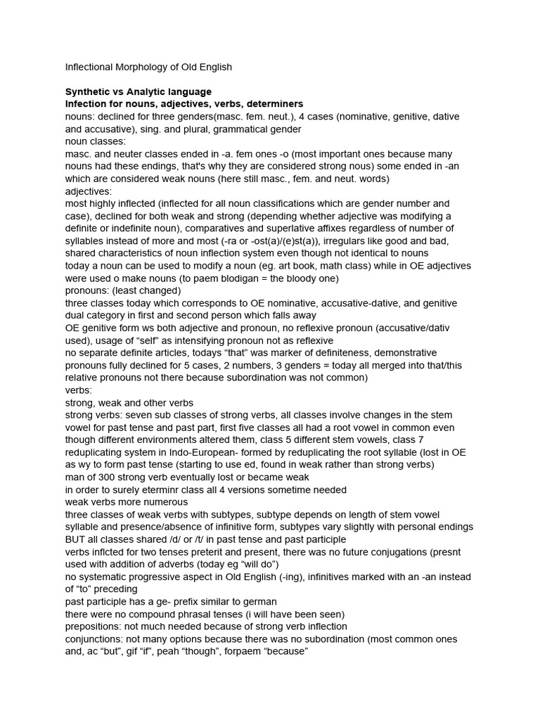 Inflectional Morphology of Old English | PDF | Grammatical Gender | Grammatical Number