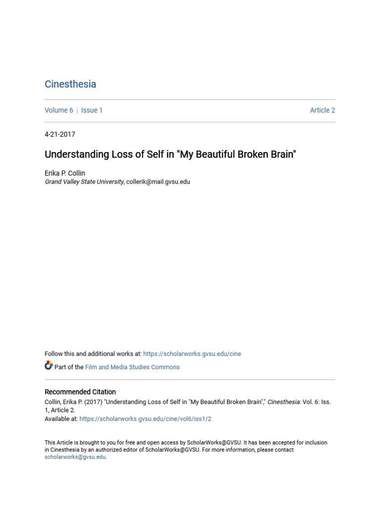 Loss of Self in "My Beautiful Broken Brain" | PDF | Stroke | Memory
