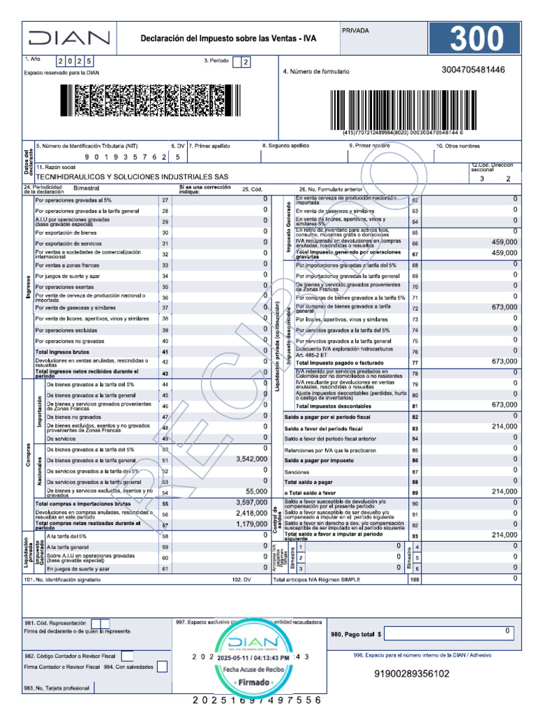 Declaracion Iva 1er Periodo 2025 | PDF