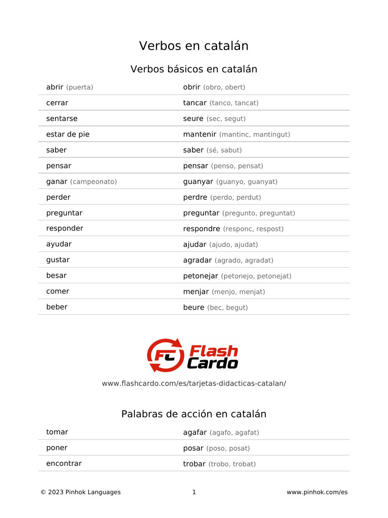 Lista de verbos en catalán | PDF