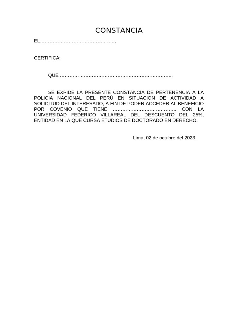 Constancia de Pertenencia a la Policía | PDF