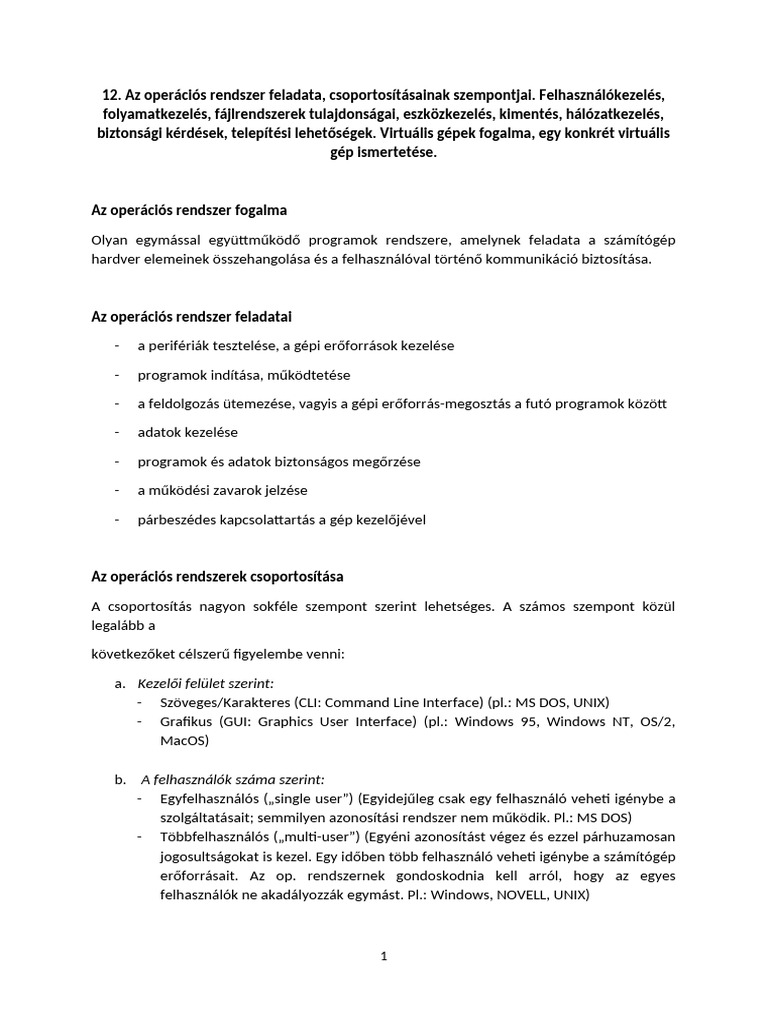 Operációs Rendszerek de Gi Allamvizsga | PDF