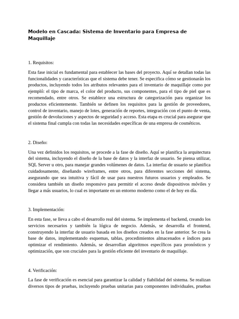Modelo en Cascada Es Prectica | PDF | Diseño | Bases de datos