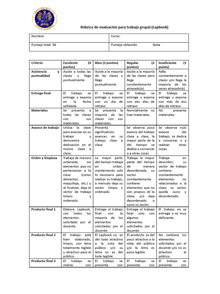 R-Brica de Evaluaci-N para Lapbook | PDF
