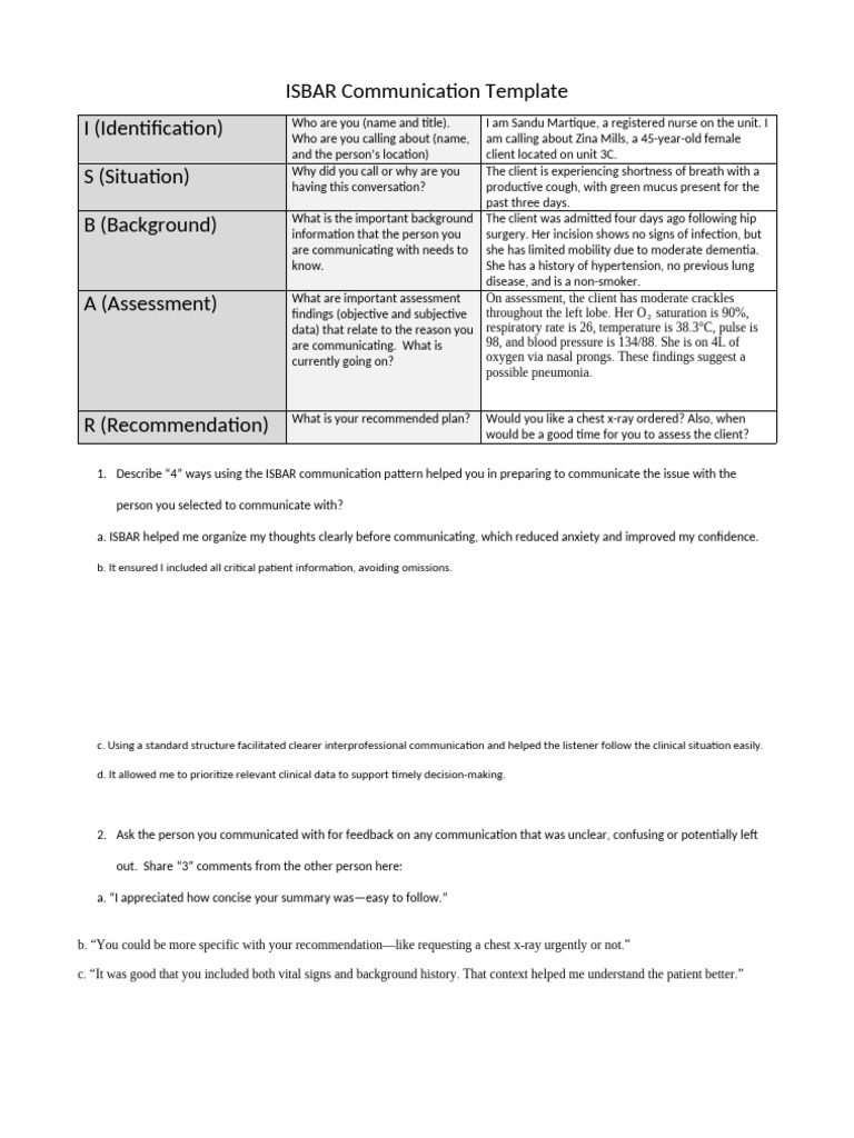 Completed ISBAR Communication Template | PDF | Pneumonia | Medical ...