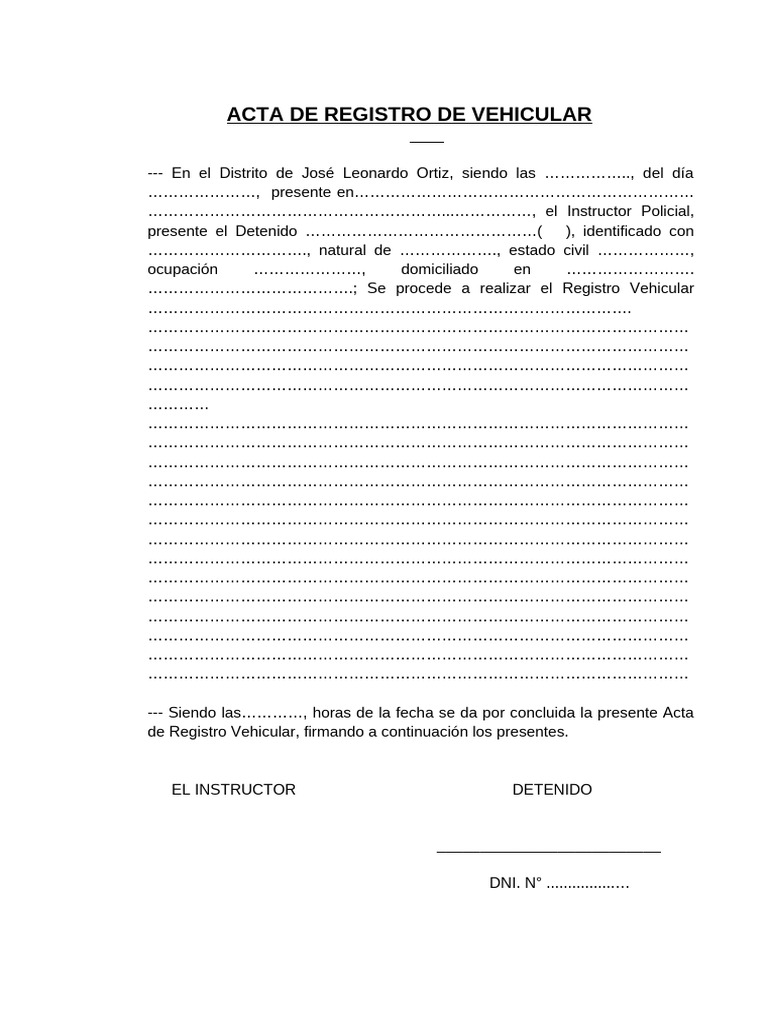 Acta de Registro Vehicular | PDF