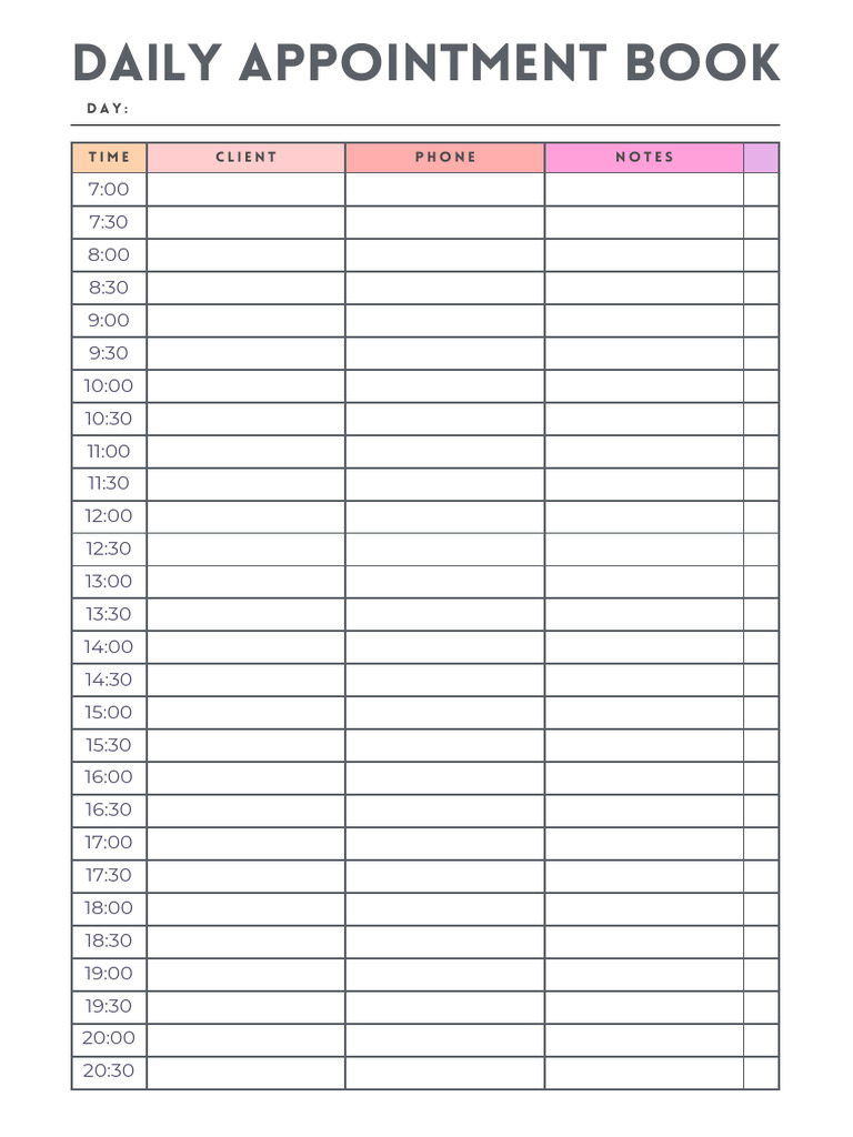 Colorful Clean Rainbow Appointment Book Schedule Daily Planner | PDF