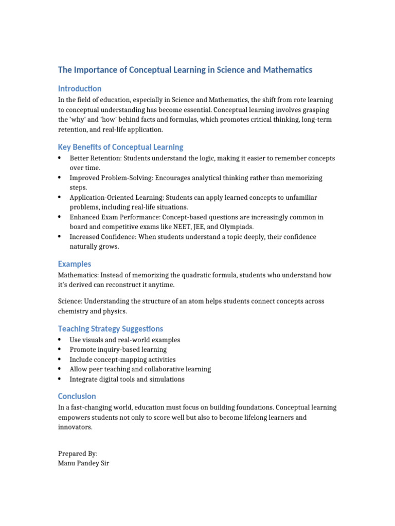Conceptual Learning Manu Pandey | PDF
