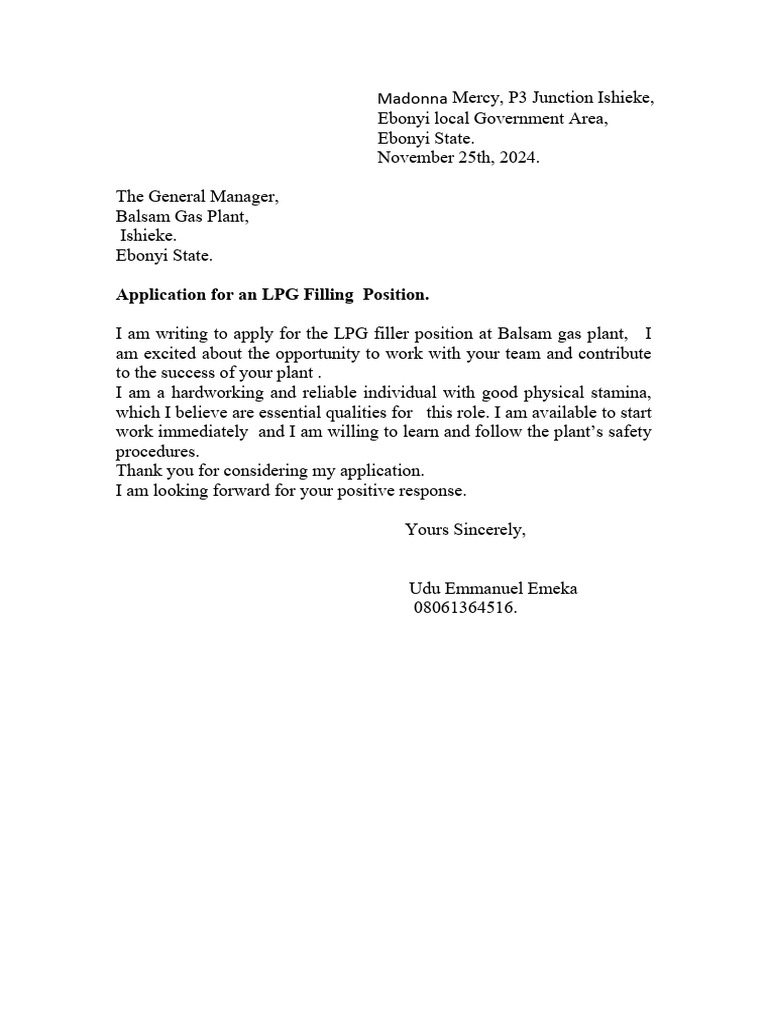 Application For An LPG Filling Position.: Madonna | PDF