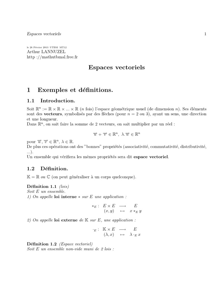 Introduction aux espaces vectoriels | PDF | Base (algèbre linéaire ...