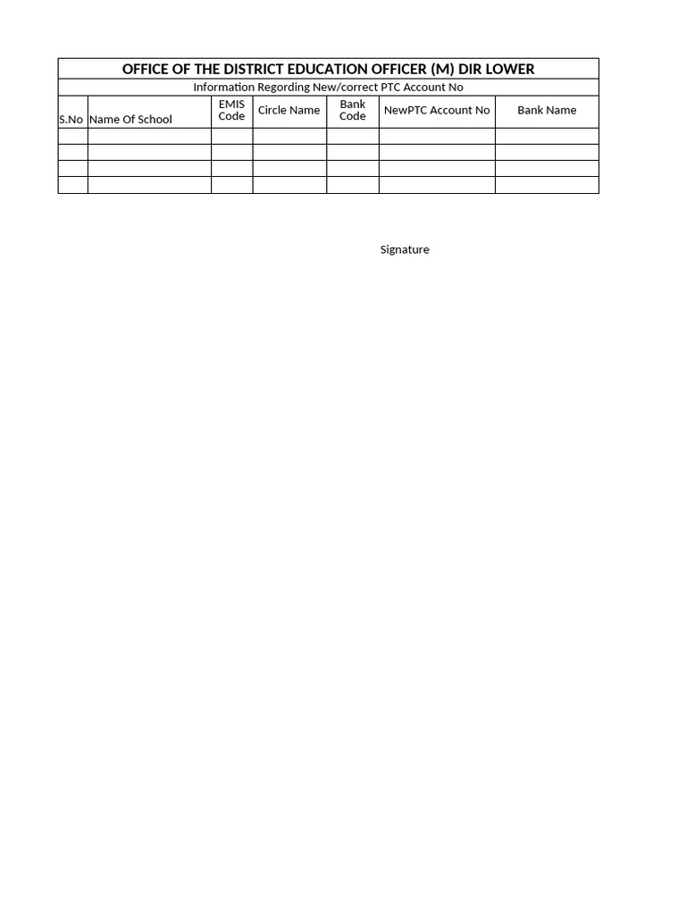 Proforma For Updating PTC Account Microsoft Office Excel Worksheet | PDF