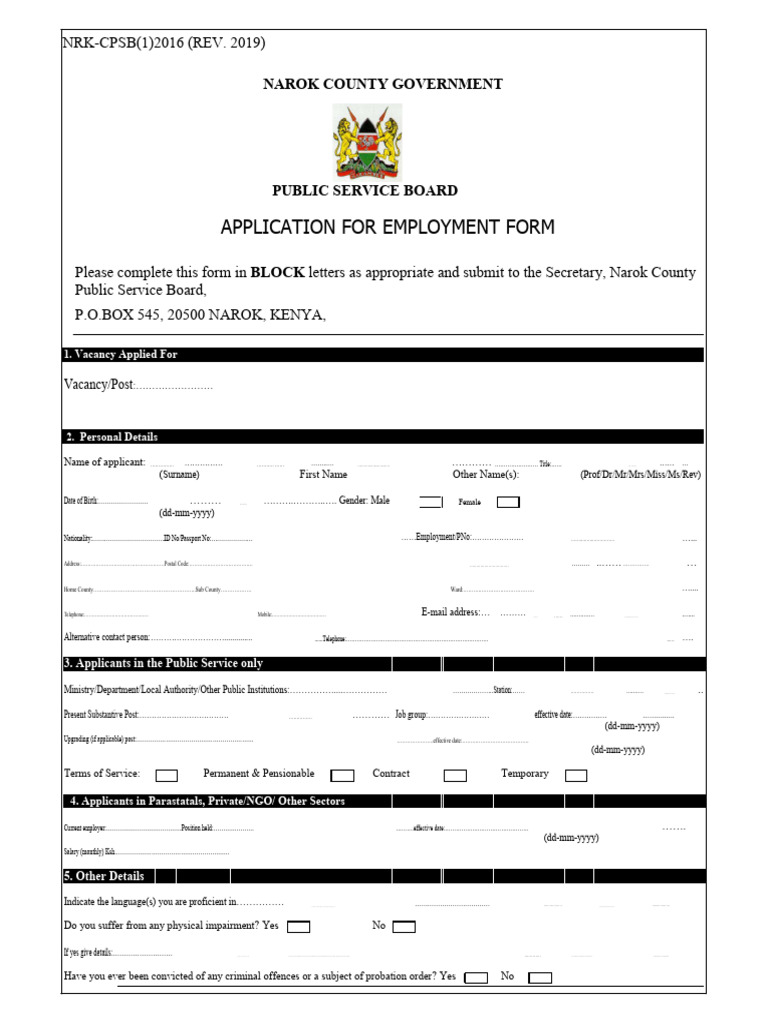 Narok County Job Application Form 2025 | PDF