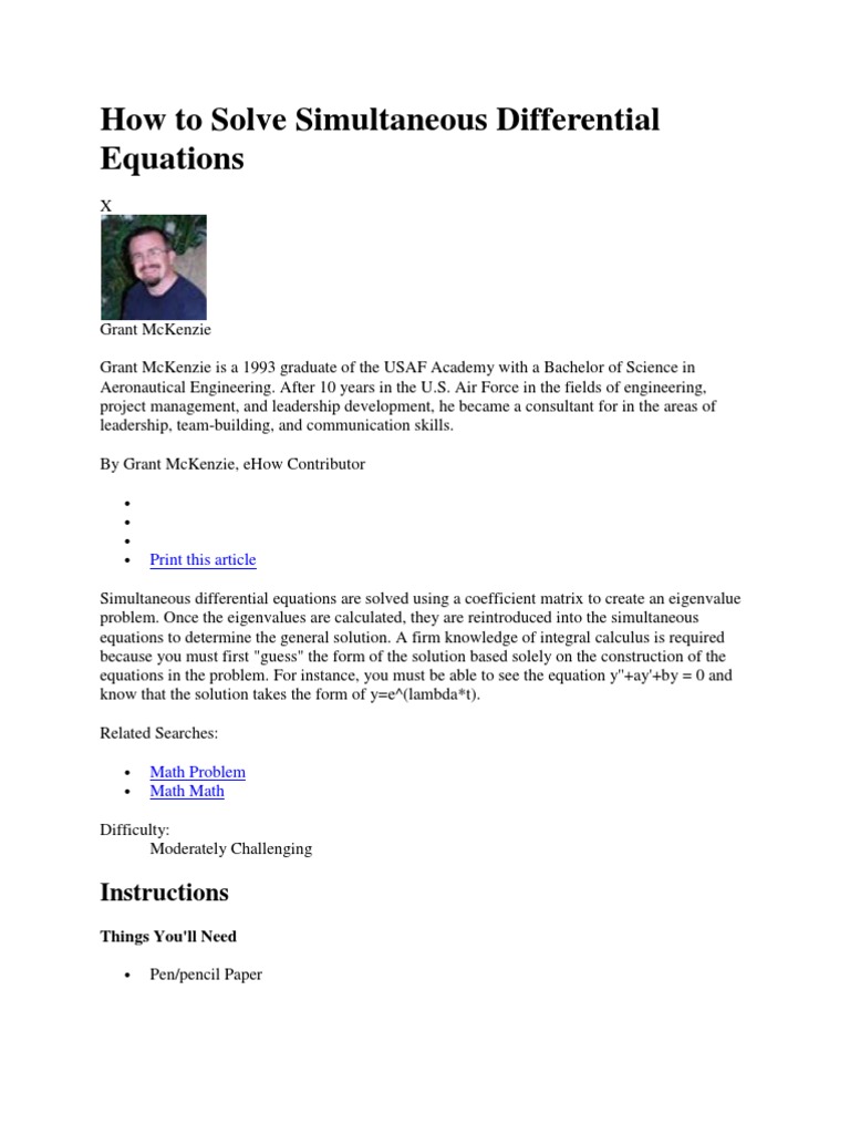How To Solve Simultaneous Differential Equations Pdf Eigenvalues