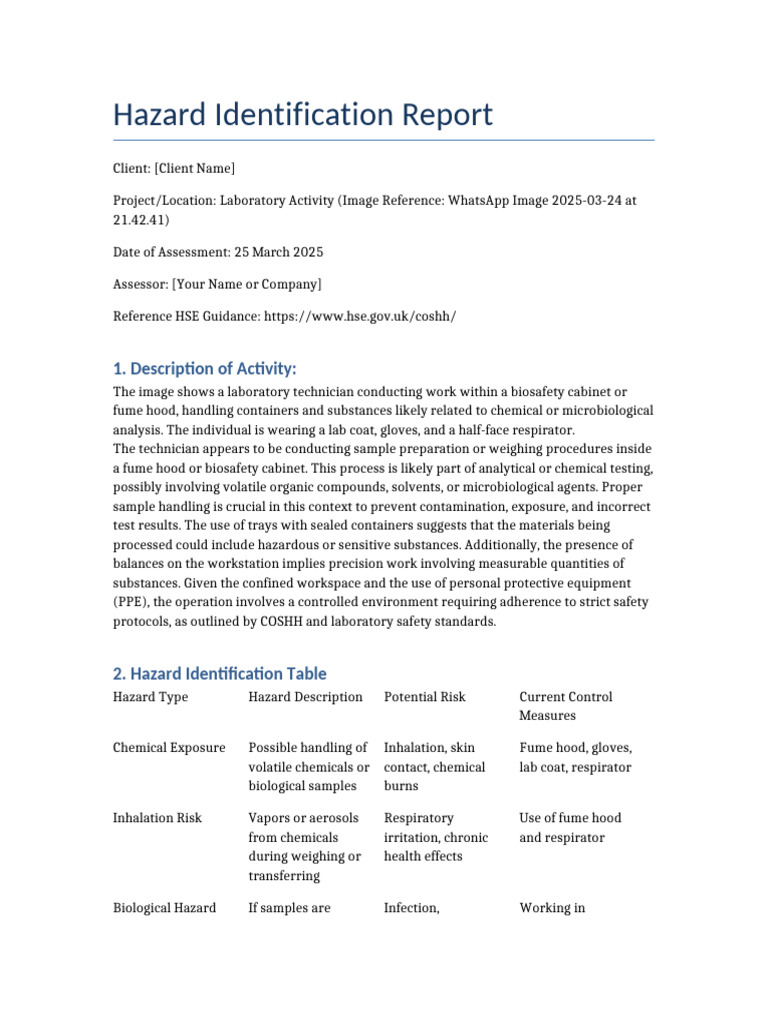 Hazard Identification Report Laboratory Updated | PDF | Personal ...