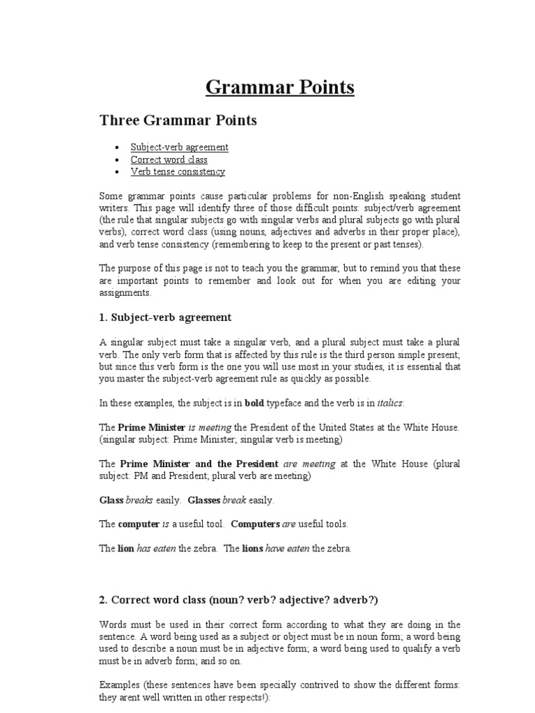 Grammar Points | PDF | Verb | Subject (Grammar)