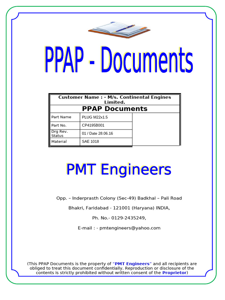 1 - PPAP - Cover Page 4195B001 | PDF