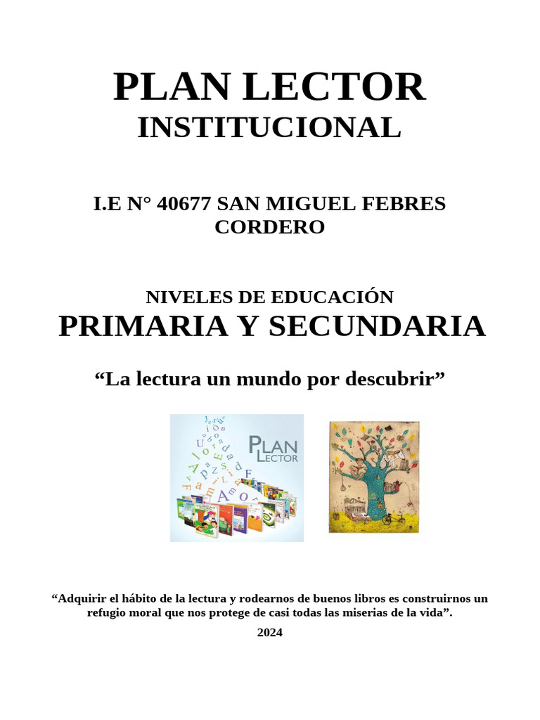 Plan Lector Institucional-2023 | PDF | Comprensión lectora | Educación primaria
