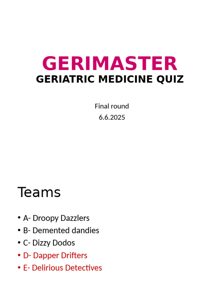 Geriatric Medicine Quiz: Final Round 2025 | PDF | Urinary Incontinence ...