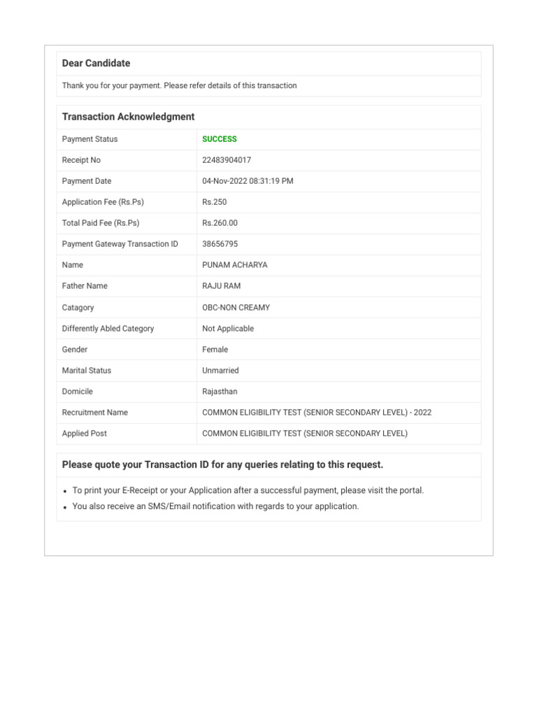 Cet +2 Fee Receipt | PDF