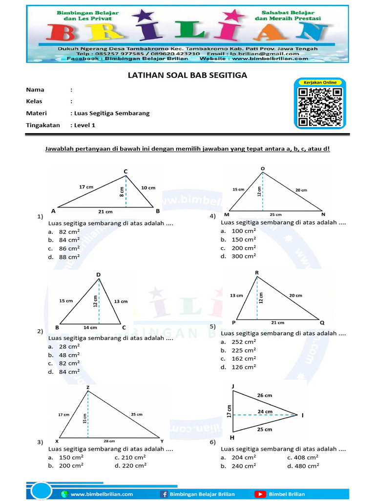 Soal Bangun Datar Luas Segitiga Sembarang Level 1 | PDF
