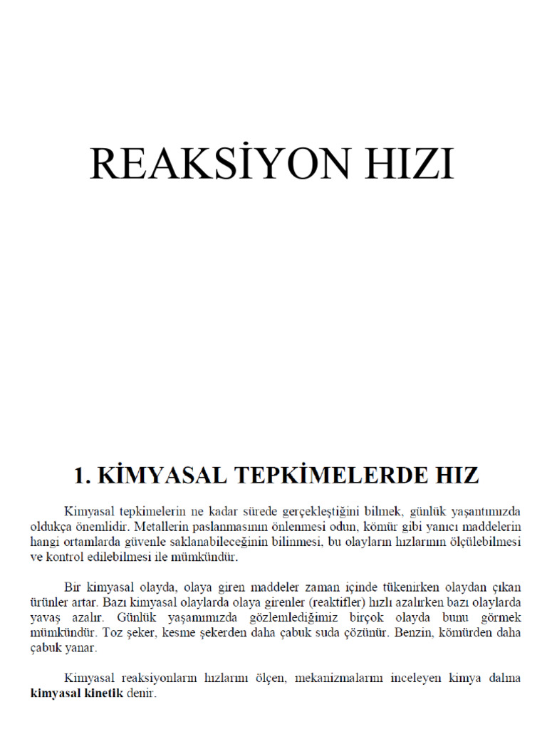 Reaksiyon Hızı | PDF