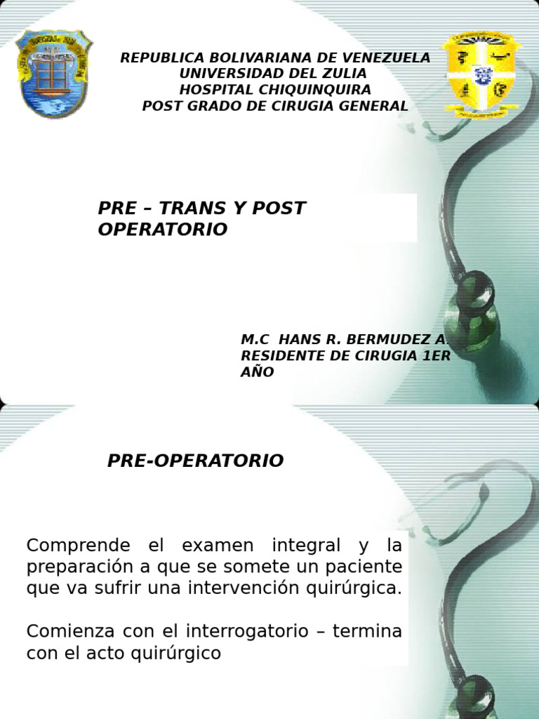 Pre, Trans y Postoperatorio | PDF | Cirugía | Cirujano