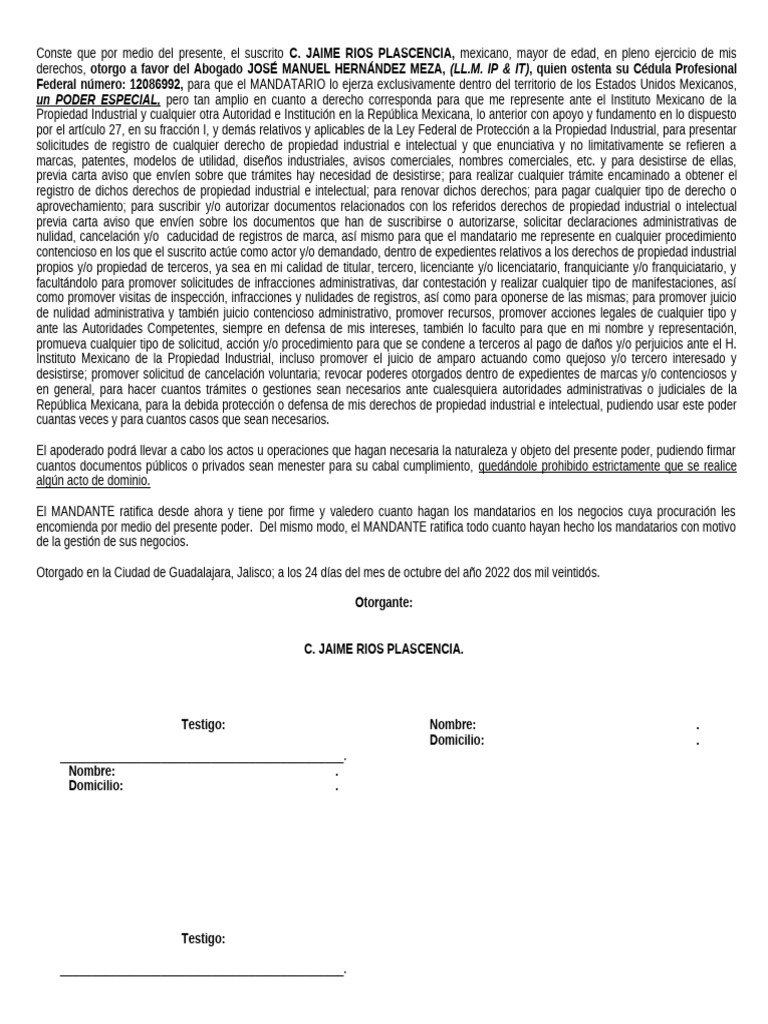 Carta Poder P. Fã - Sica 2022 | PDF | Propiedad intelectual | Justicia